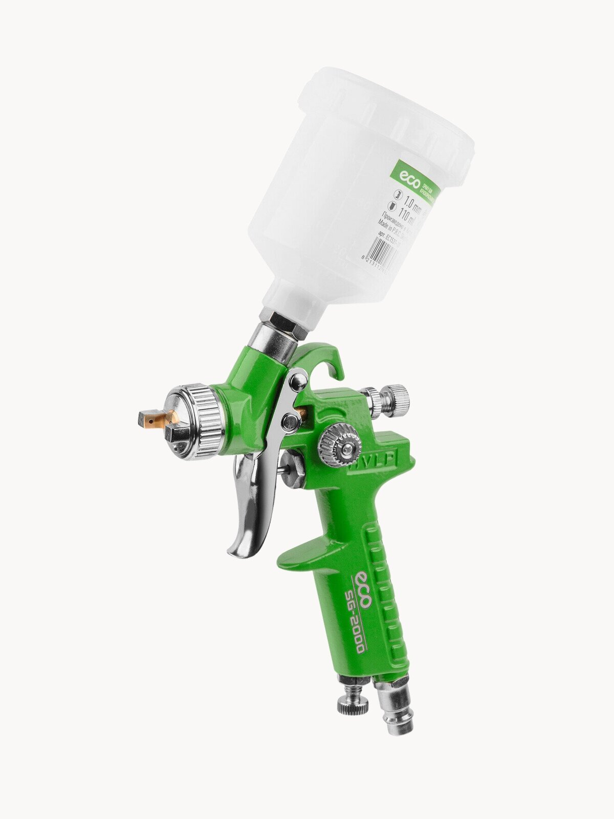 Краскопульт пневматический ECO SG-2000, HVLP, сопло ф 1.0 мм, верхний бак 110 мл) (EC1531-10)