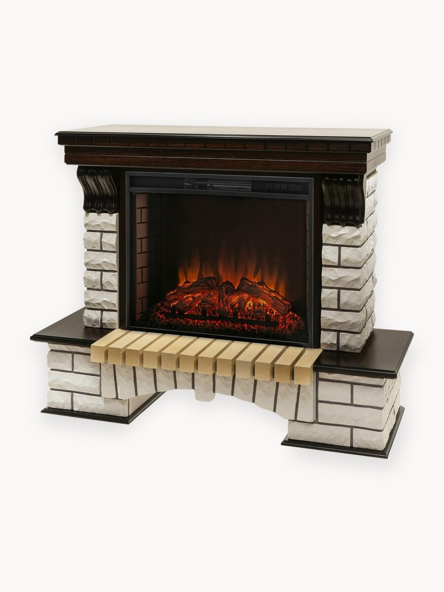 Электрокамин RealFlame Бруклин коричневый МДФ с очагом Epsilon 26 S IR, имитация живого пламени, ИК обогрев, звук, пульт