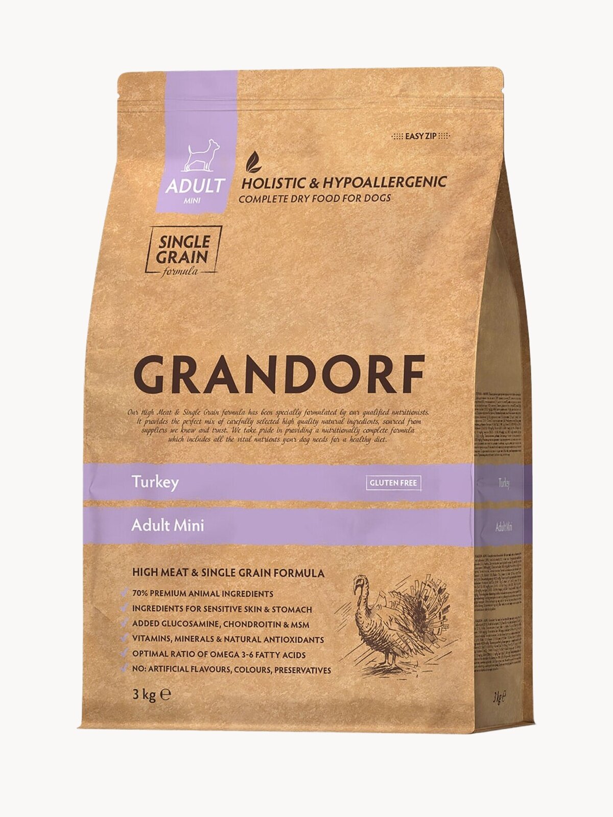 Сухой корм Grandorf для взрослых собак мелких пород: индейка 3кг