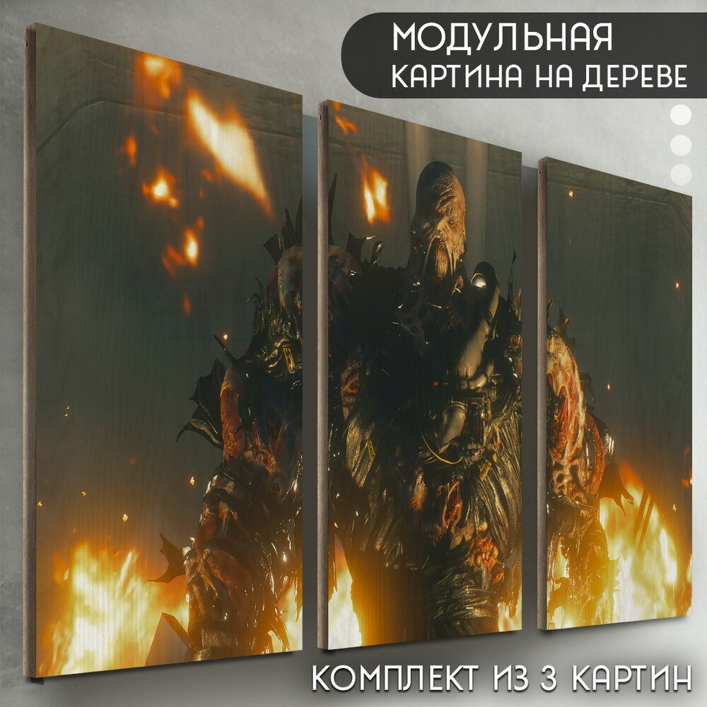 Модульная картина на дереве "игры Resident evil 3 remake (обитель зла, резидент ремейк, хоррор, Немезис) - 6302"