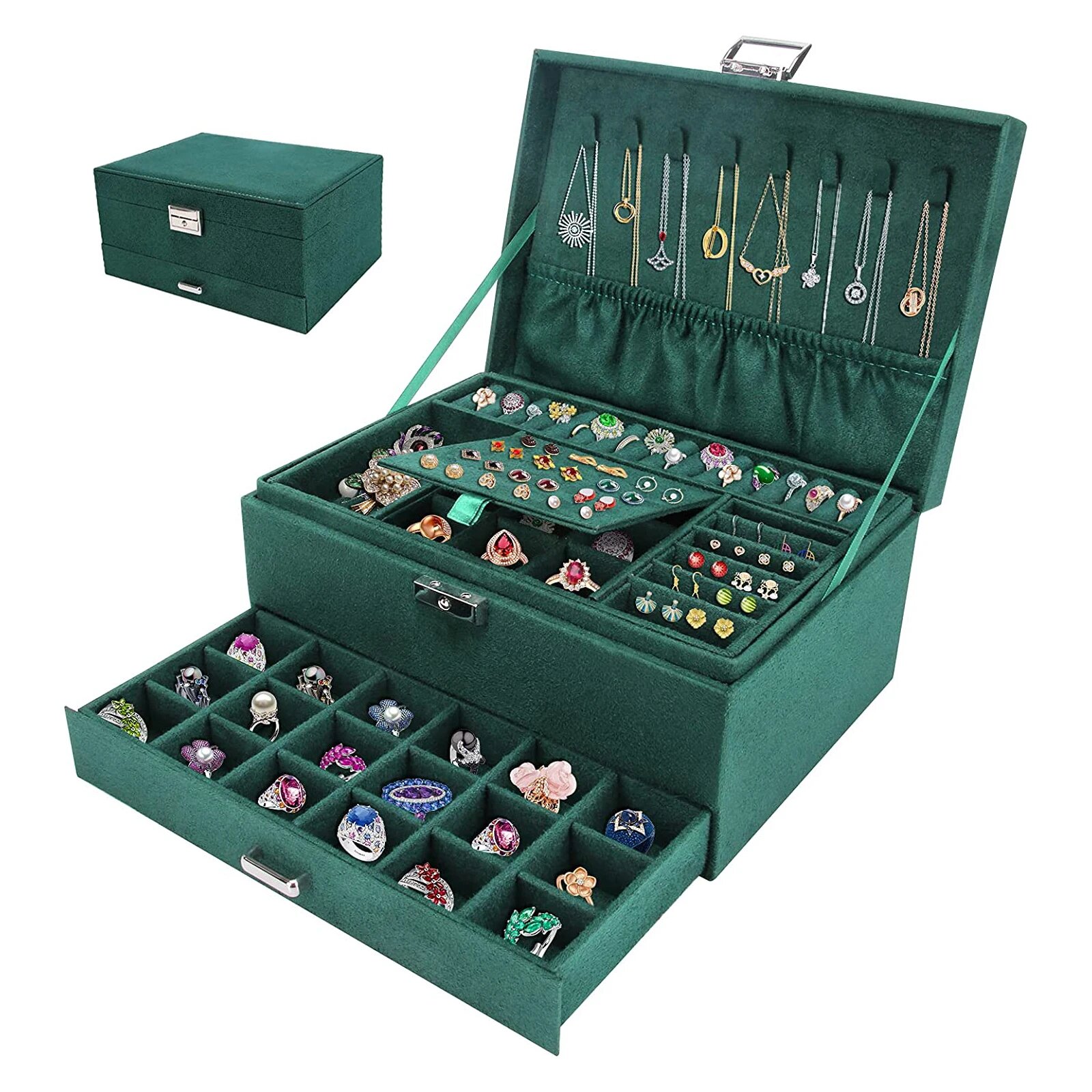 Трехуровневая шкатулка для украшений из бархата