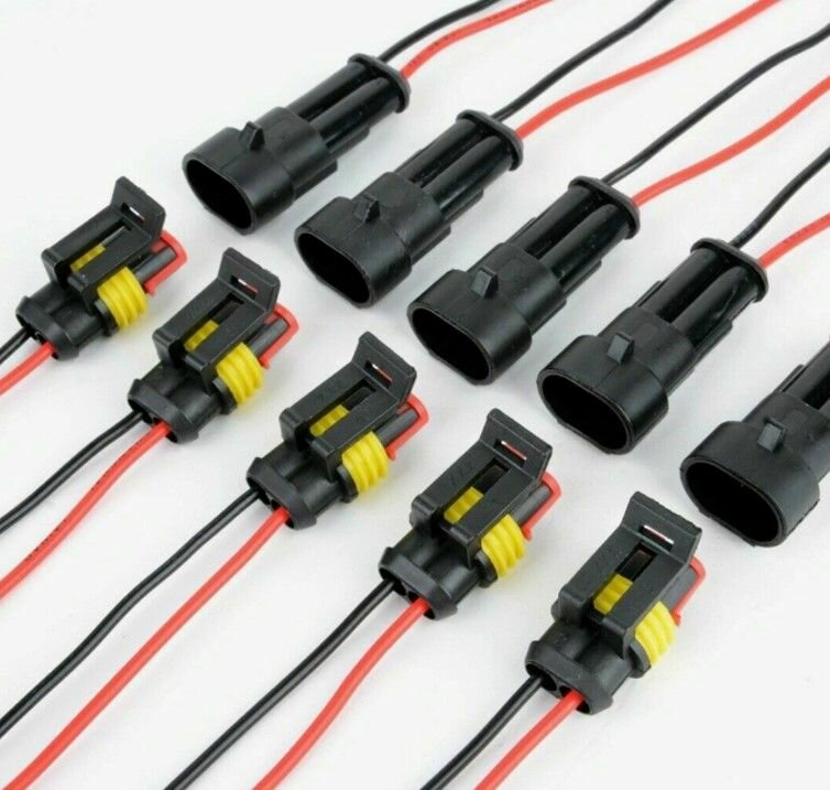 Разъем/Колодка автомобильный герметичный штекер-гнездо с проводами 2-х контактный (5 компл)