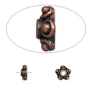 Шапочка для бусин (обниматель), 6х3мм, в форме звезды, базовый материал - цинковый сплав, медный с чернением, 5 шт.