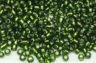 Бисер китайский круглый размер 12/0, цвет 0055А зеленый, серебряная линия внутри, 450г