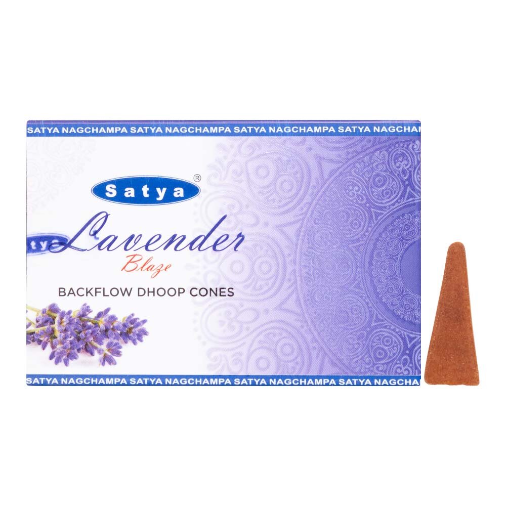 LAVENDER BLAZE Backflow Dhoop Cones, Satya (лавандовое пламя благовония конусы стелющийся дым, Сатья), уп. 10 конусов.