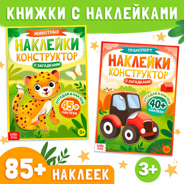 Книги с наклейками и загадками, набор 2 шт, более 85 наклеек, 3+