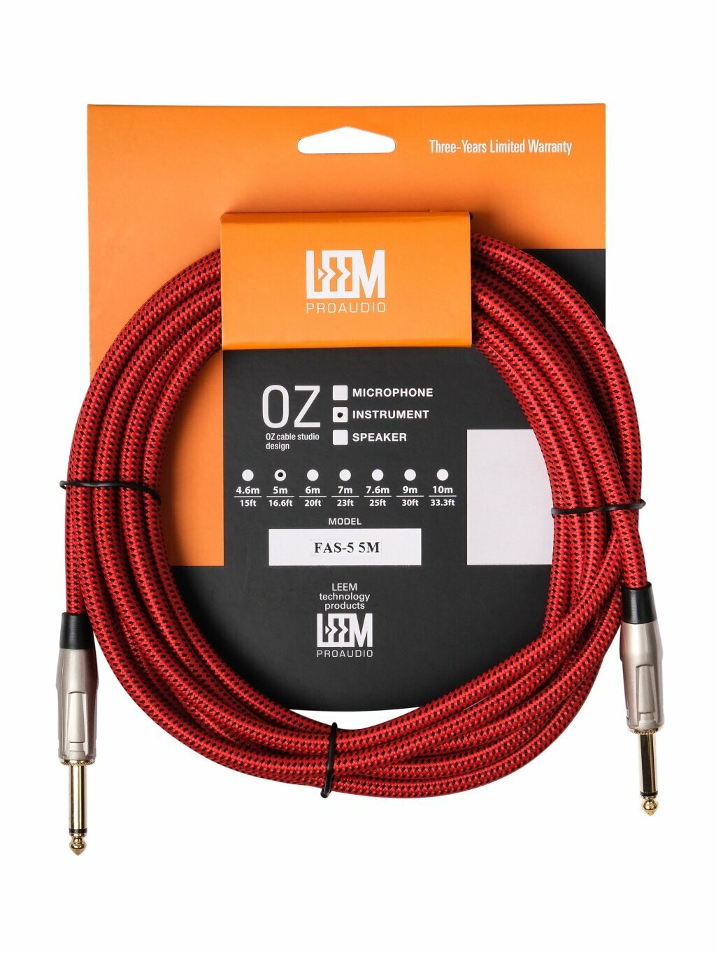 FAS-5(RD/BK) Кабель инструментальный, красный/черный, 5м, Leem