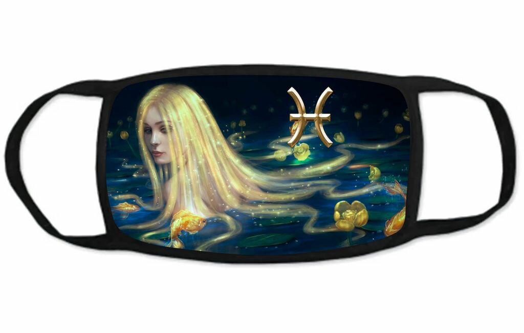 Маска защитная тканевая на лицо со знаком зодиака Рыбы №7, Детская - 18 на 10 см