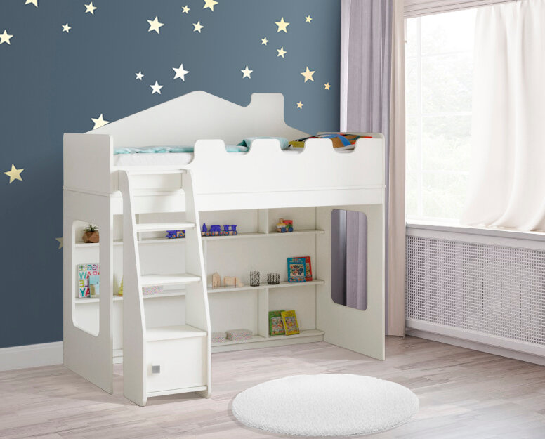 Кровать-домик чердак Л-Д42.3.1 Белый