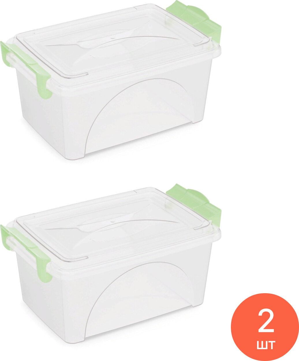 Контейнер для хранения Альтернатива М421 прямоугольный с крышкой и ручками полипропилен прозрачный 230х165х110мм, 2.5л / органайзер для вещей (комплект из 2 шт)