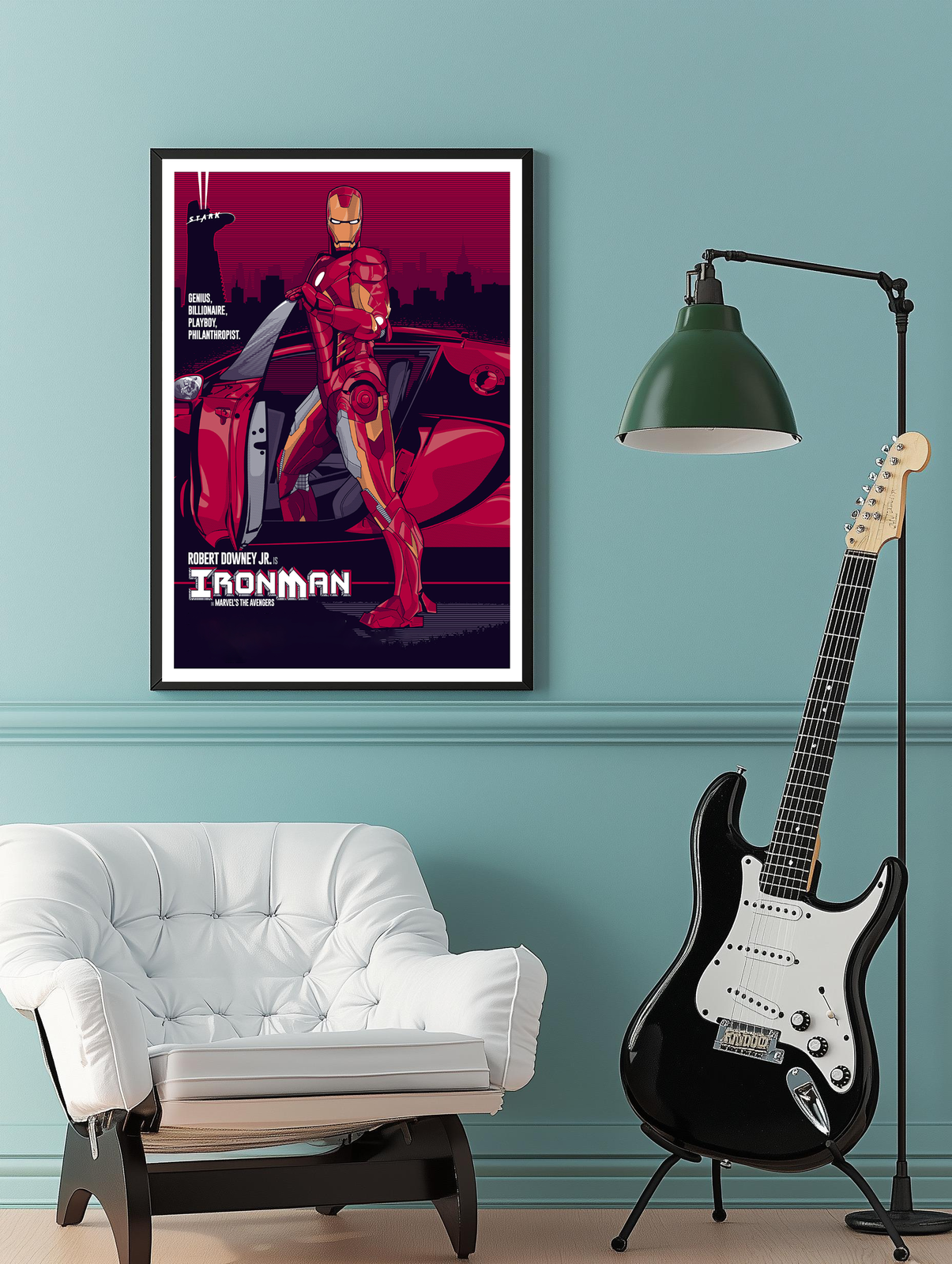 Постер "Железный человек и автомобиль" 40x60 без рамы