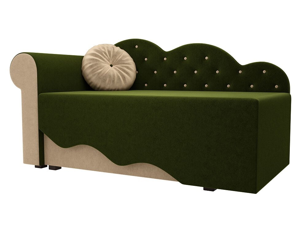 Прямой детский диван Тедди Зелено-Бежевый Микровельвет, выкатной, 153х76х82 см, с ящиком для белья