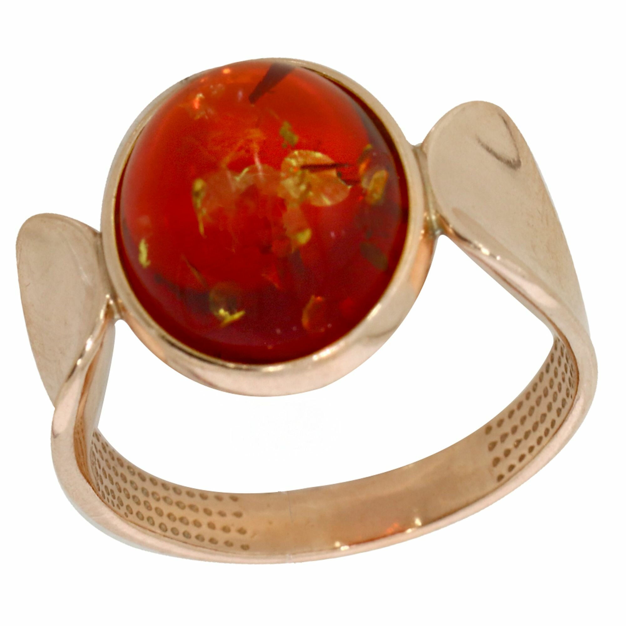 Кольцо, серебро, 925 проба, золочение, янтарь