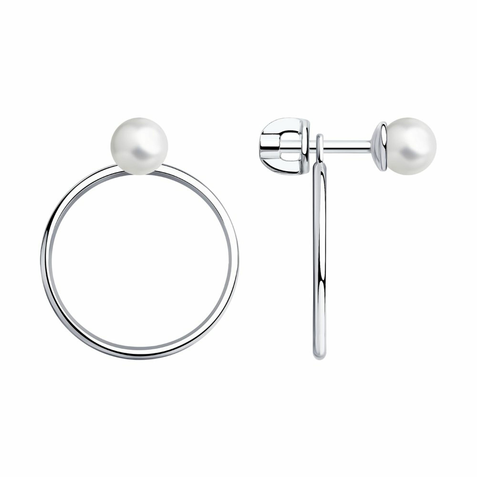 Серьги трансформеры, серебро, 925 проба, родирование, жемчуг