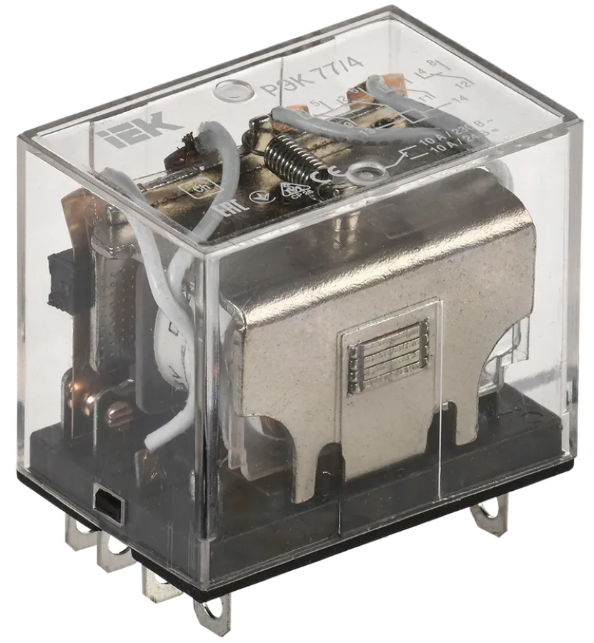 Реле промежуточное IEK / ИЭК РЭК77/4, серебросодержащие контакты, 41x42x27мм, 10А 24В DC, RRP10-4-10-024D / электрика