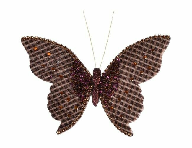 Ёлочное украшение Бабочка от-кутюр на клипсе, вельвет, 19x13 см, Kaemingk 610643-2
