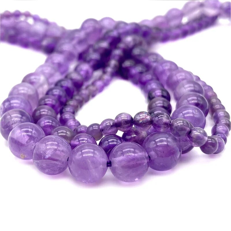 Натуральные бусины аметист амазонит агаты нефрит 4 6 8 10 мм Фиолетовый, 10mm(36-37pcs), Amethyst