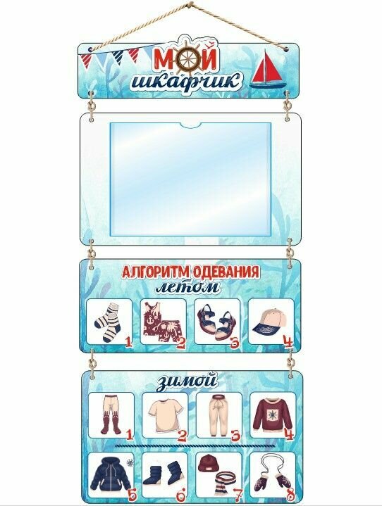 Стенд модульный для детского сада и школы "Список по шкафчикам алгоритм одевания"
