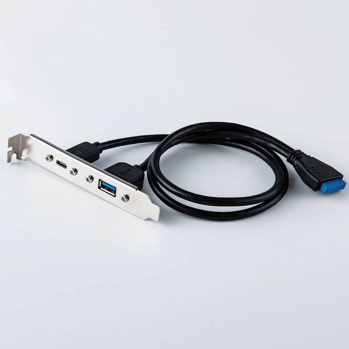 Кабель переходник для материнской платы IDC 20Pin - USB 3.0 + USB 3.1 Type-C расширитель для материнской платы GSMIN AC-15 (Черный)