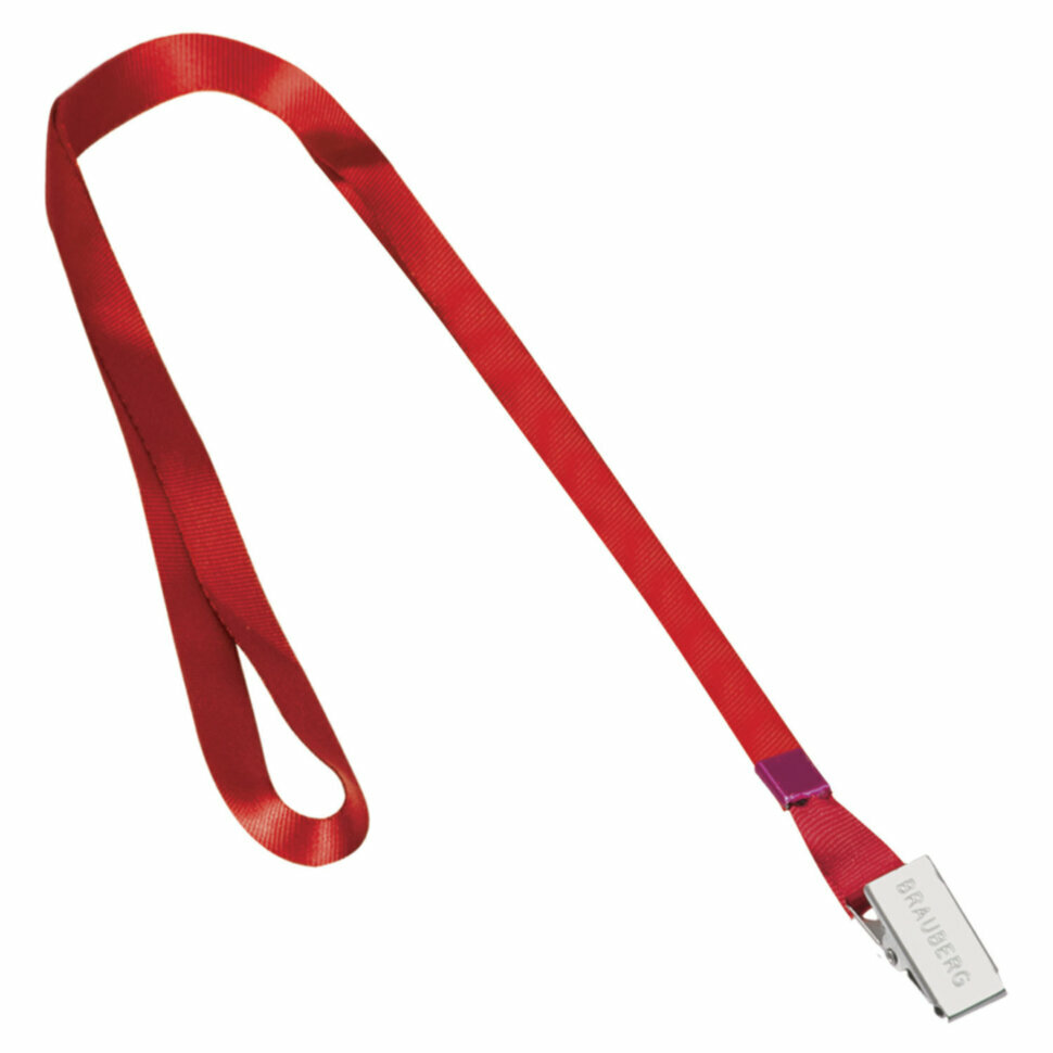 Лента для бейджей, 45 см, металлический клип, красная, BRAUBERG, 235734, 235734