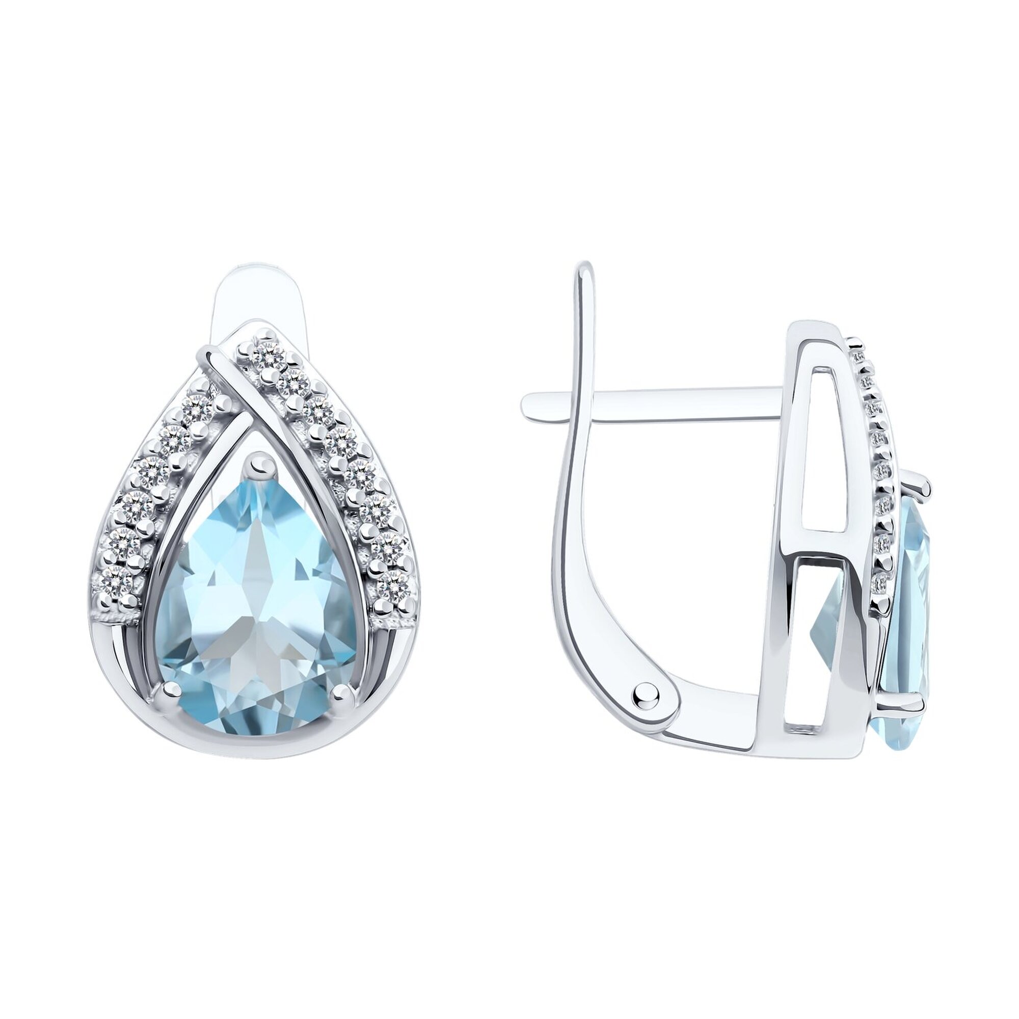 Серьги, серебро, 925 проба, родирование, топаз, фианит