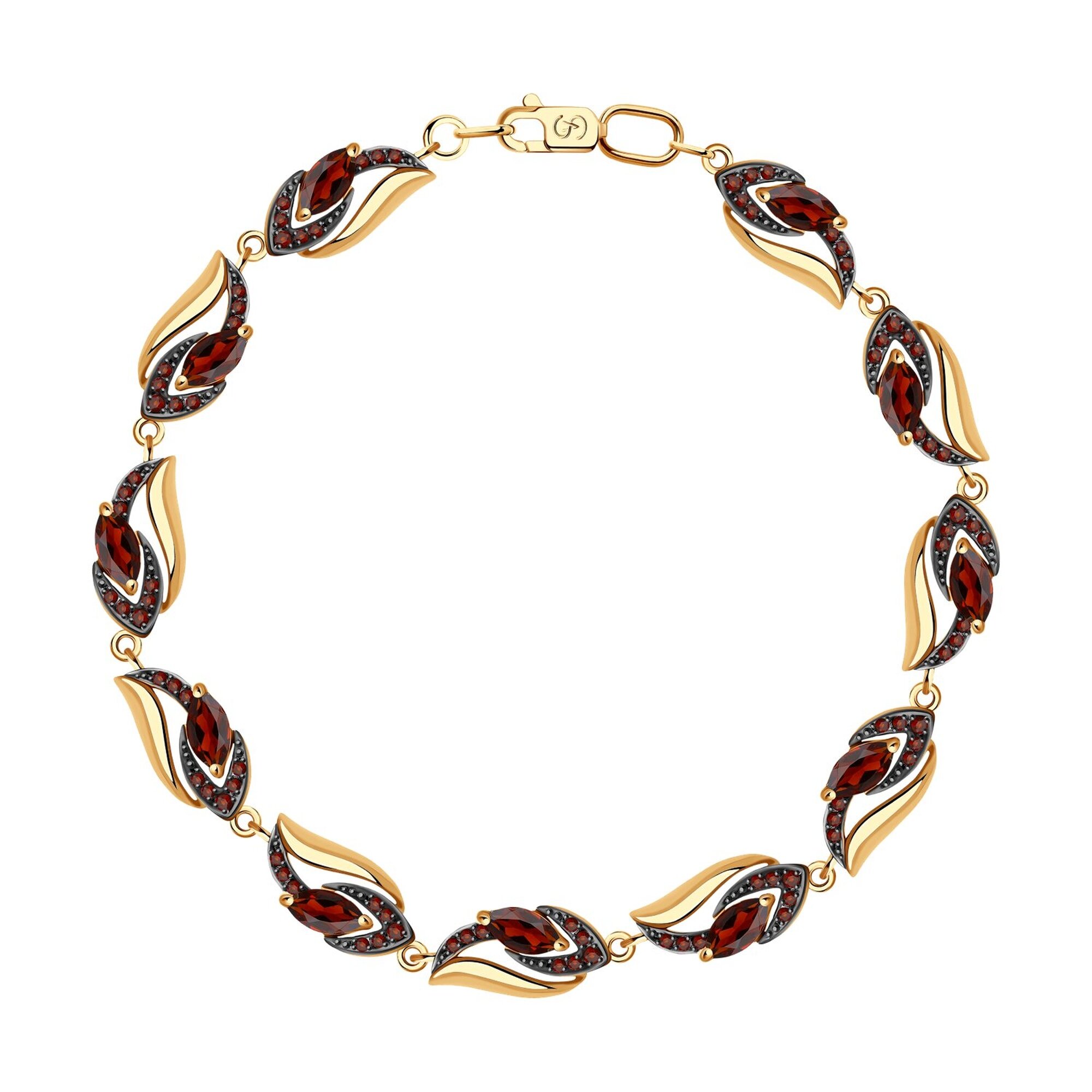 Браслет, красное золото, 585 проба, гранат, фианит