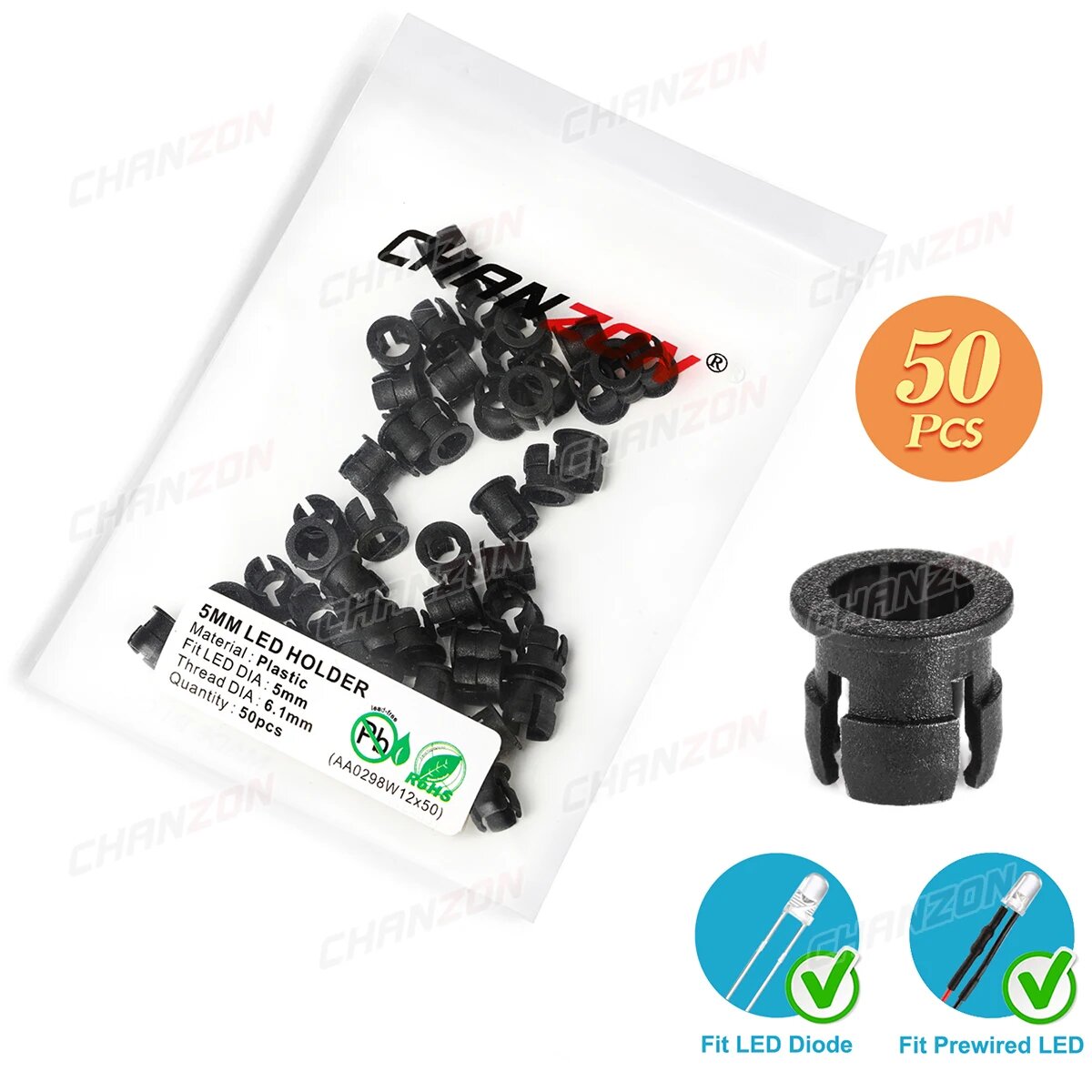 Пластиковый держатель светодиода 5мм Flat Type x 50pcs