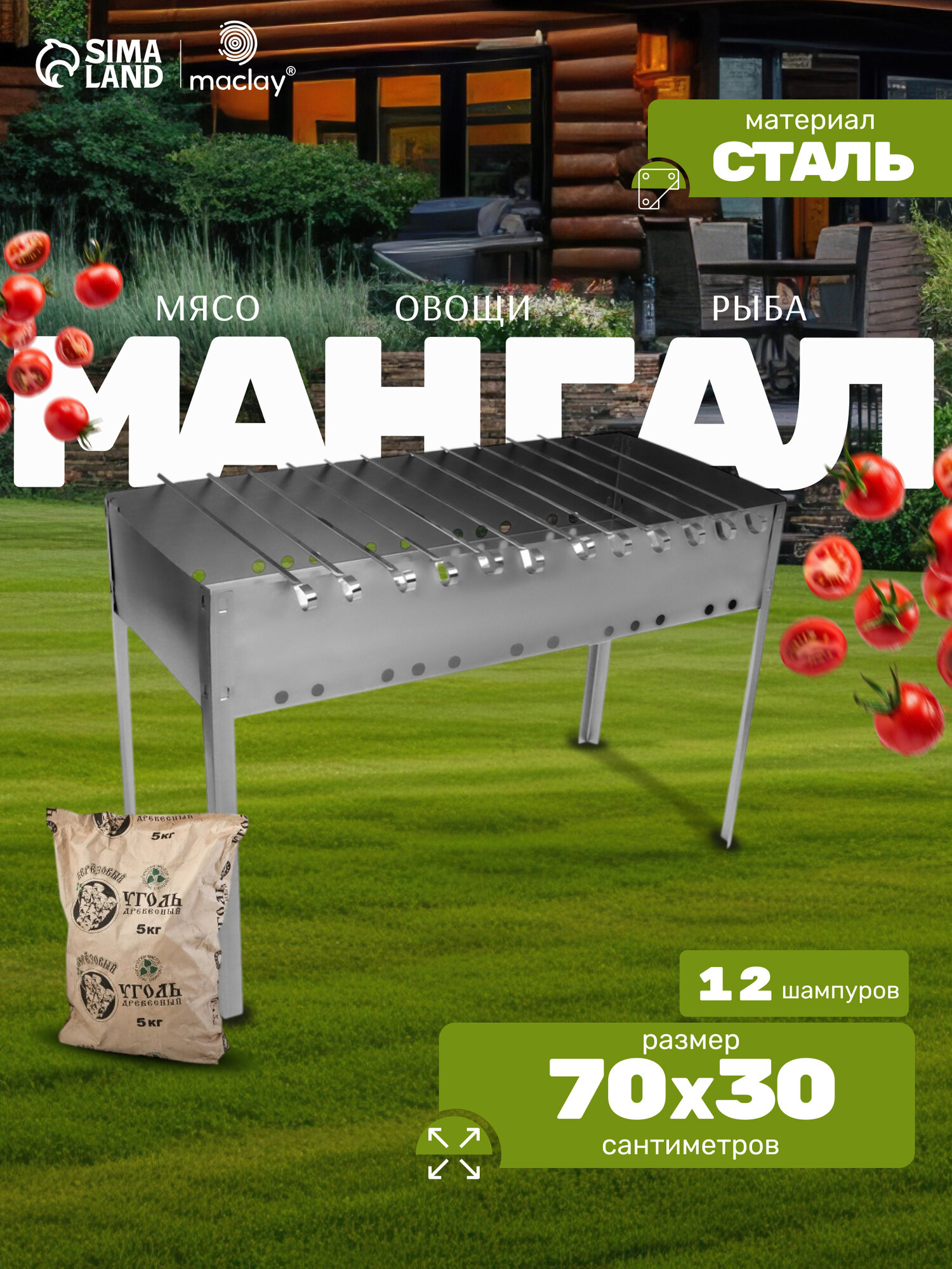 Мангал Maclay «Профи», 12 шампуров, размер 70 х 30 х 70 см, цвет серый