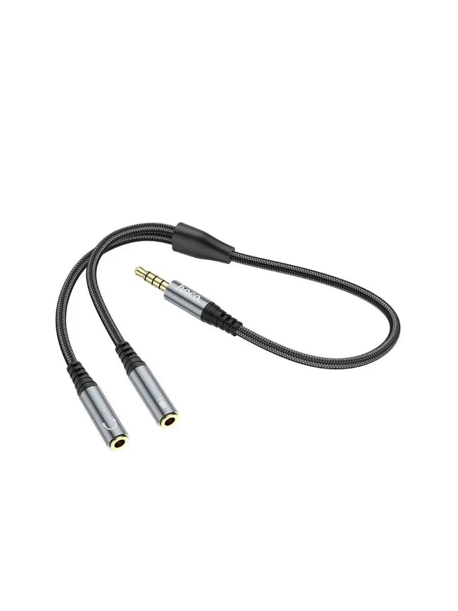 Разветвитель для наушников и микрофона, 3,5 мм миниджек папа на два 3,5 мм миниджек мама, 25 см, черный