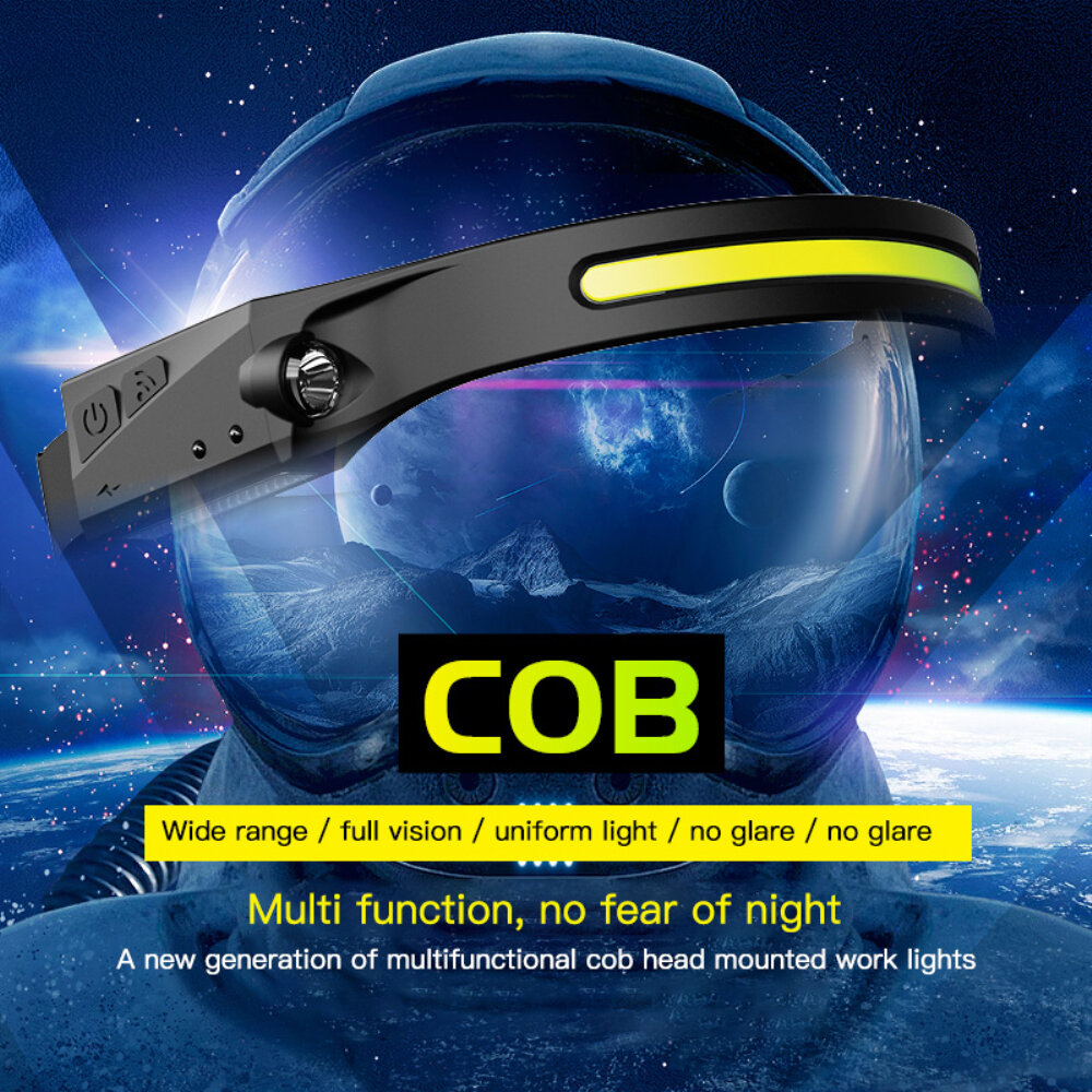 COB LED Headlamp Sensor Headlamp со встроенным аккумулятором Фонарик USB перезаряжаемый Head Lamp Режимы освещения Рабоч
