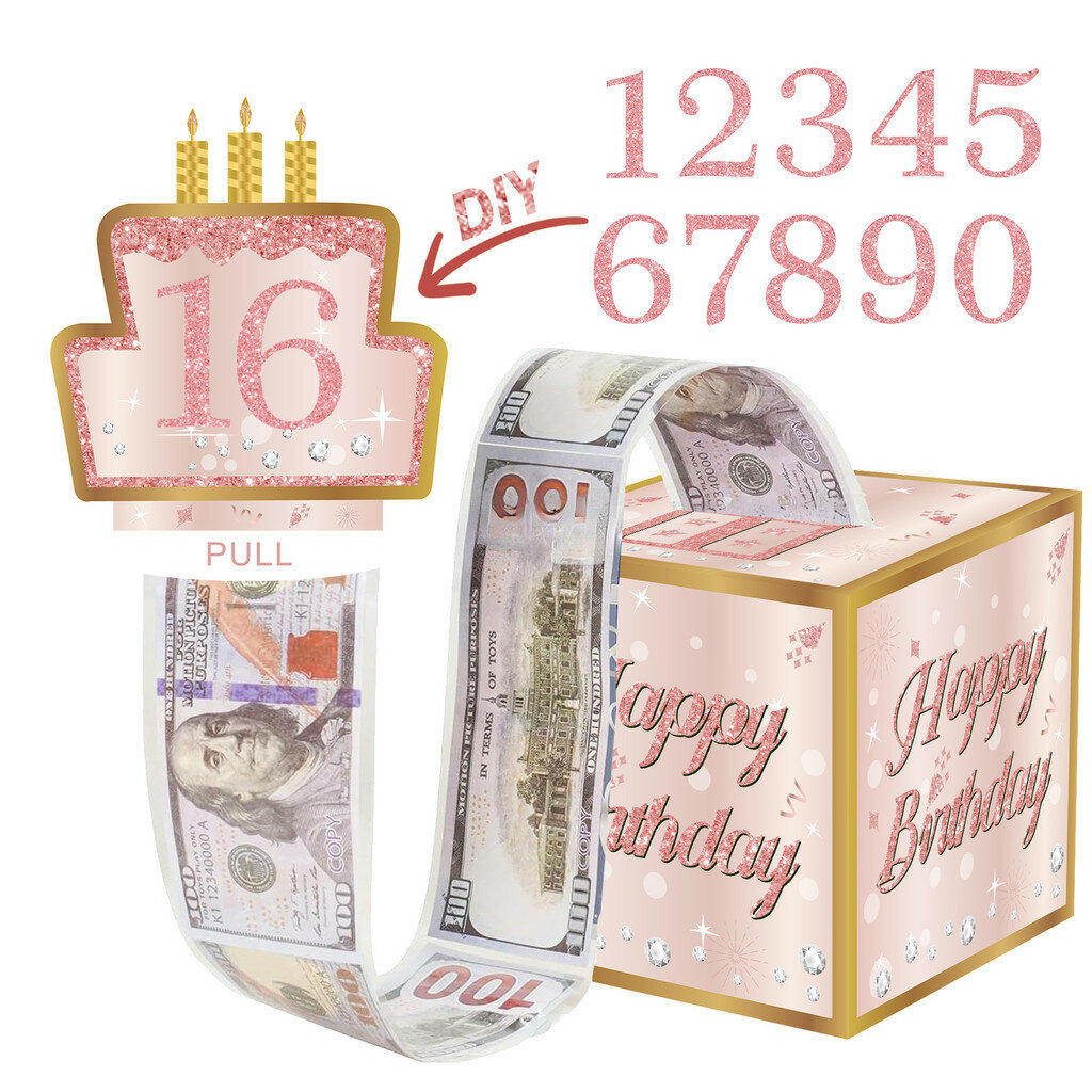 Бумажная копилка для денег на день рождения с ярким дизайном для украшения и подарка стиль 12