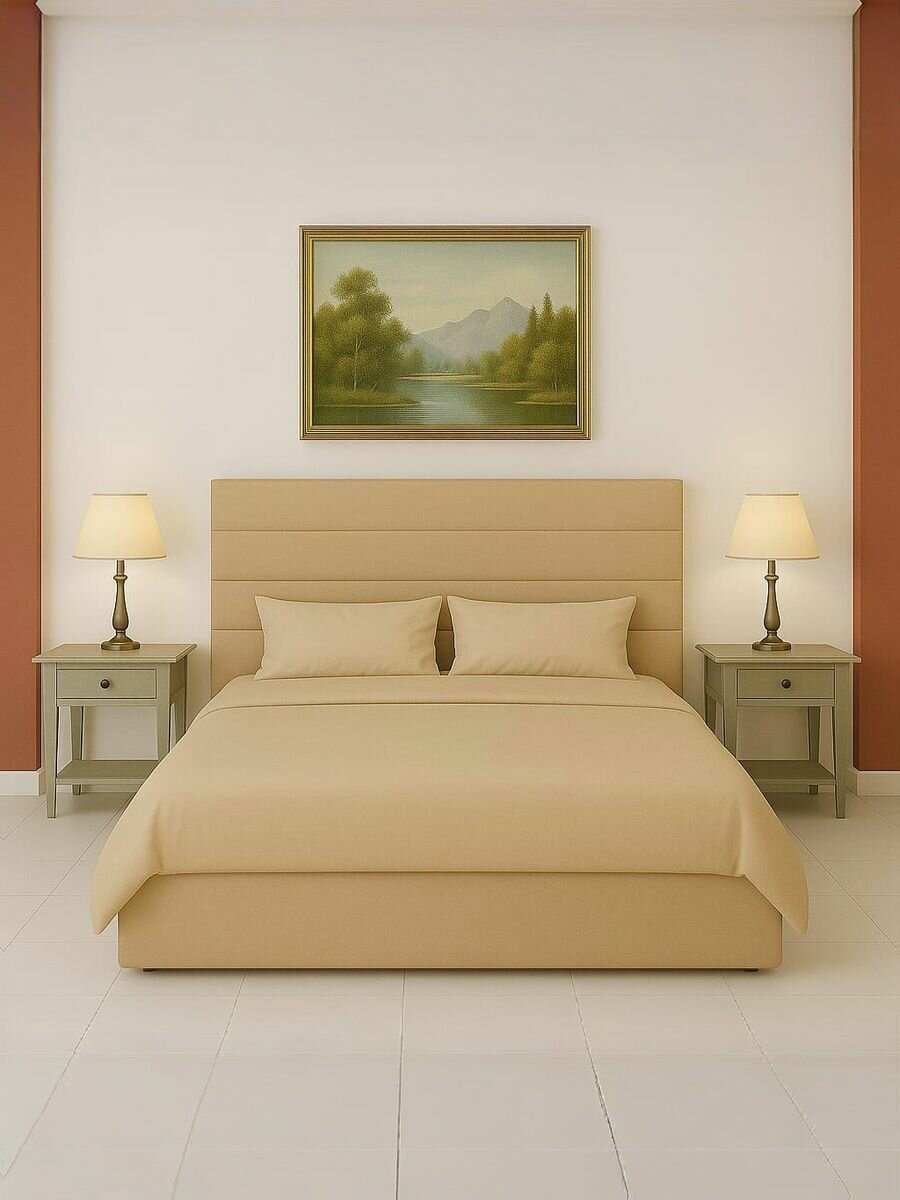 Кровать двуспальная 120х200 с подъемным механизмом, ящиками для белья, ортопедическим основанием, светло-бежевая, Лара