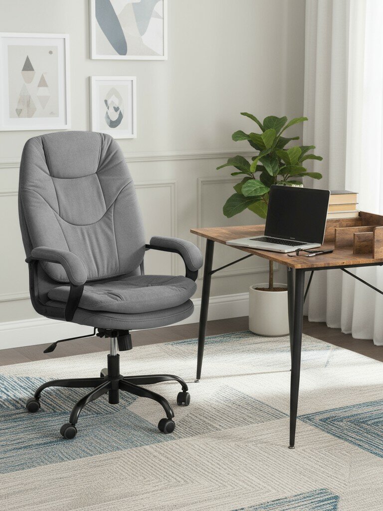 Компьютерное офисное кресло TetChair COMFORT Lux (22) metalBL на колесиках с подлокотниками, обивка велюр, цвет серый
