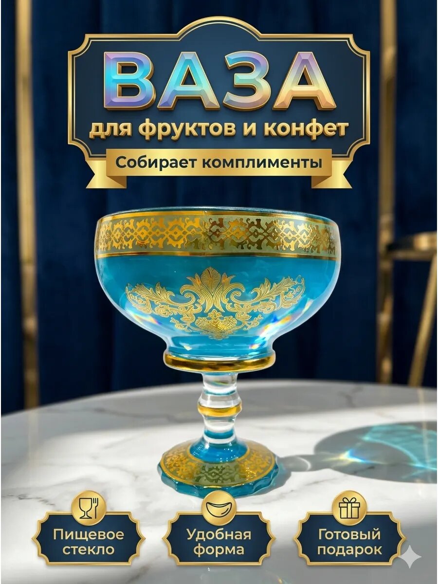 Ваза золото для сухофруктов и конфет подарочная
