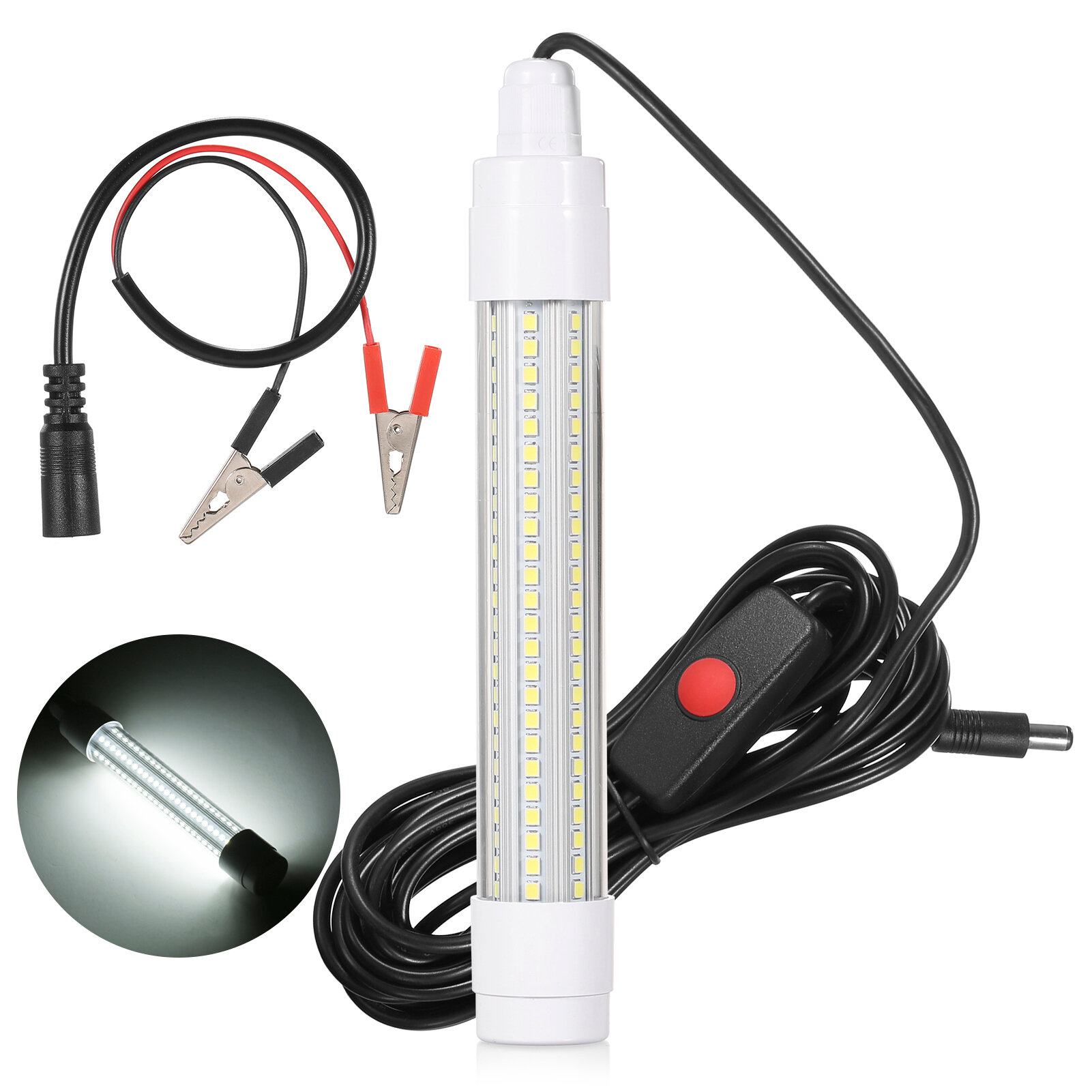 Акустический рыбацкий свет с 144 LED подводный поисковый рыбацкий фонарь ночной приманка свет для привлечения рыбы, белый желтый зеленый синий цвет, 16Вт, 12-36В AC/DC, 1600 люмен, IP68, длина провода 5 метров, размер 28.5*28.5*198мм