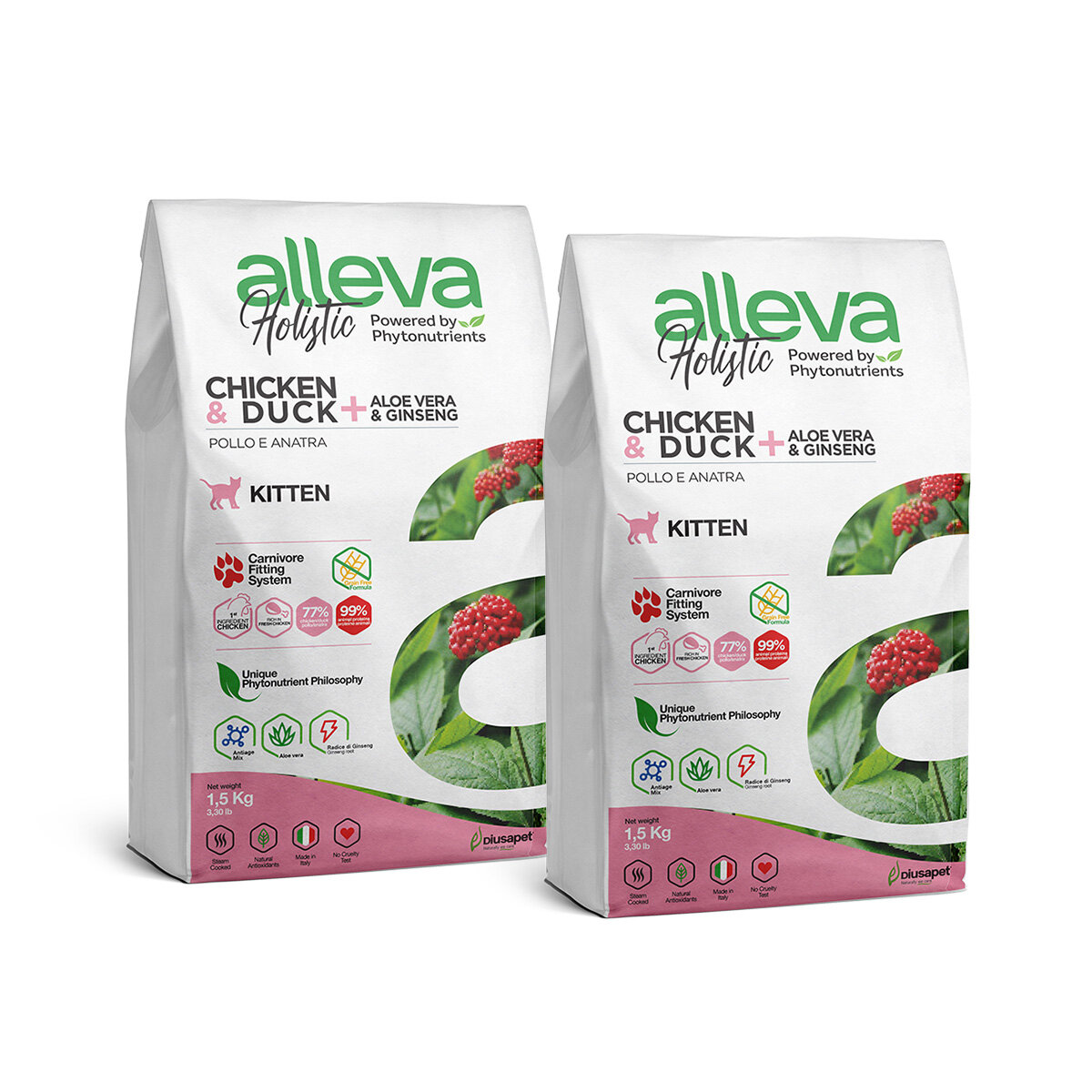 ALLEVA HOLISTIC KITTEN CHICKEN & DUCK беззерновой для котят с курицей, уткой, алоэ вера и женьшенем (1,5 + 1,5 кг)