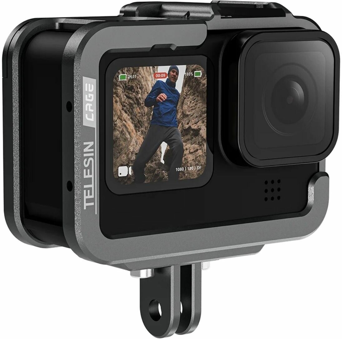 Рамка для GoPro Hero 12/11/10/9 совместима с линзой max lens mode алюминиевая Telesin