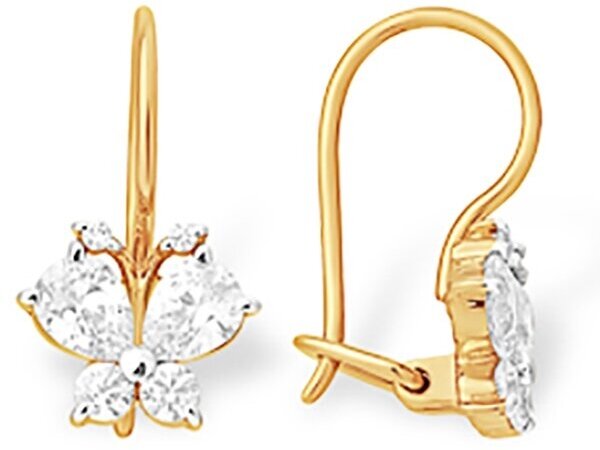 Серьги, красное золото, 585 проба, фианит