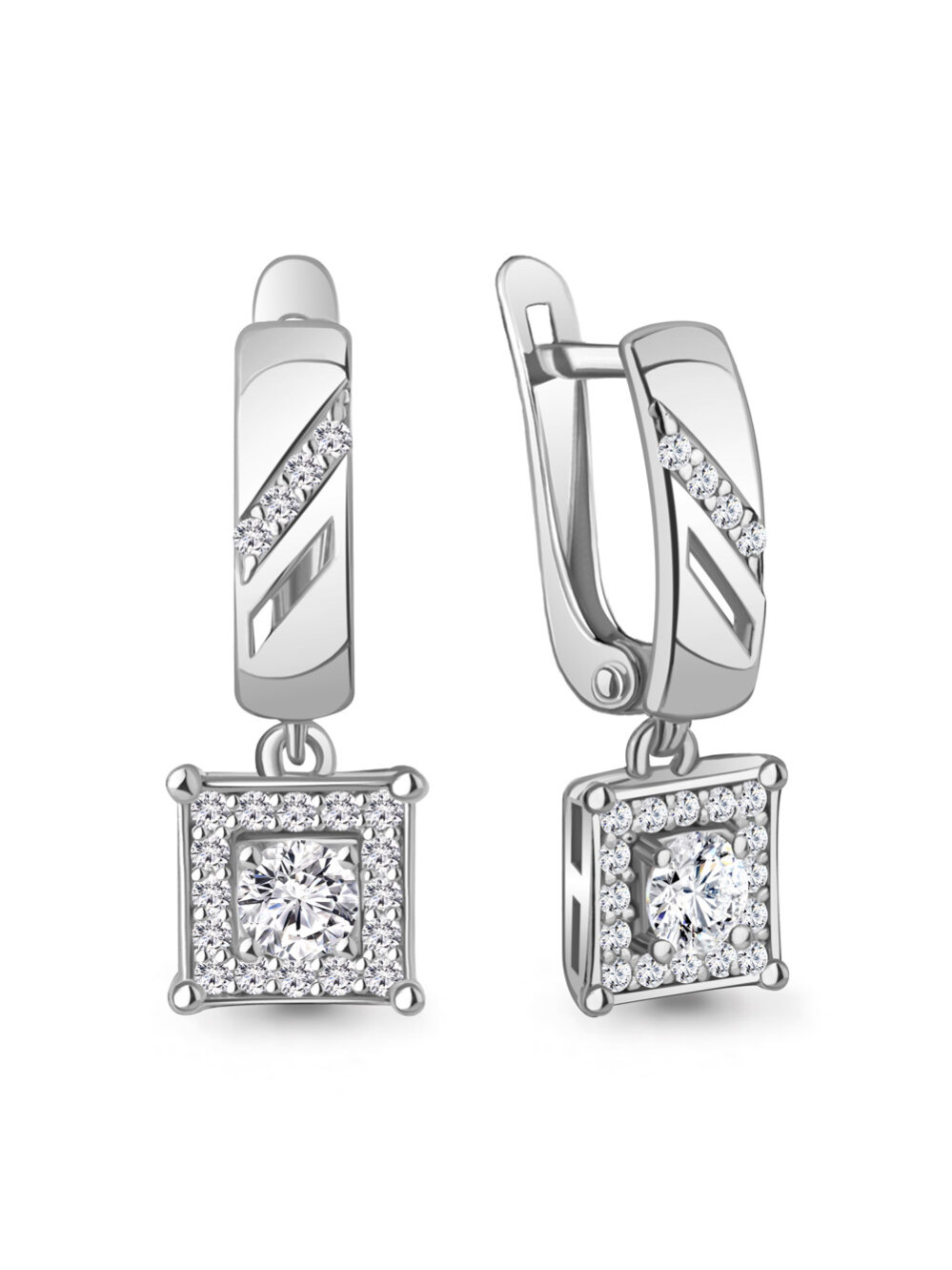 Серьги, серебро, 925 проба, родирование, фианит