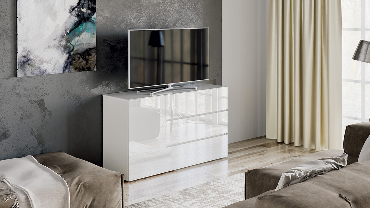 Комод Glance тип 2 Белый (поры дерева), Стекло Белый глянец