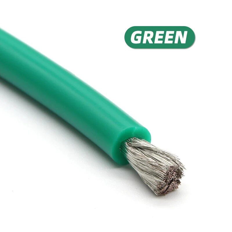 Медный кабель из силикона 30-8 AWG 12AWG, Зеленый, Green, 1M