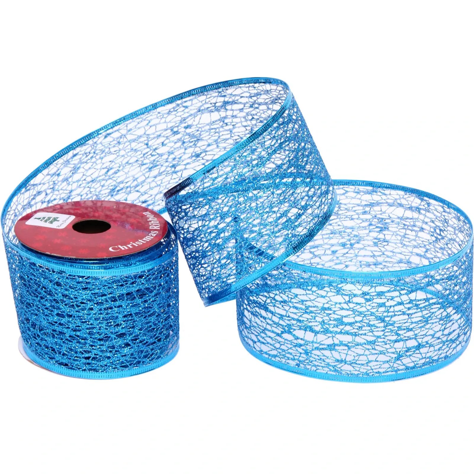 Лента декоративная "Сказка" 6,3х270см, сапфир, блестящая сетчатая текстура