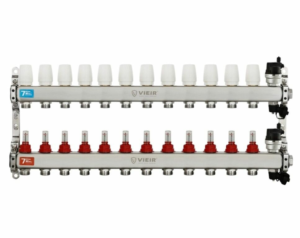 Коллекторная группа для отопления с расходомерами VIEIR без кранов 12 выхода