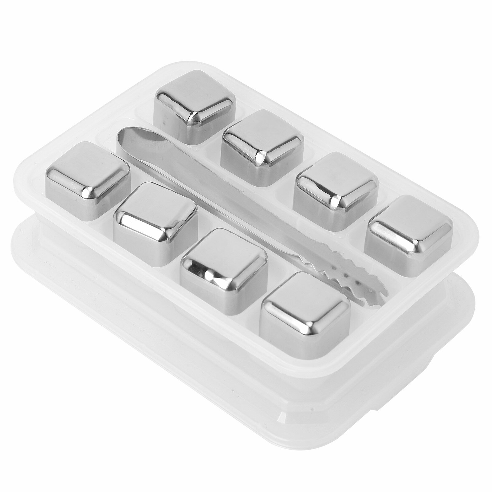 Кубики льда из нержавеющей стали, многоразовые охлаждающие камни для виски и вина с коробкой для хранения щипцов для льда, 8 шт.