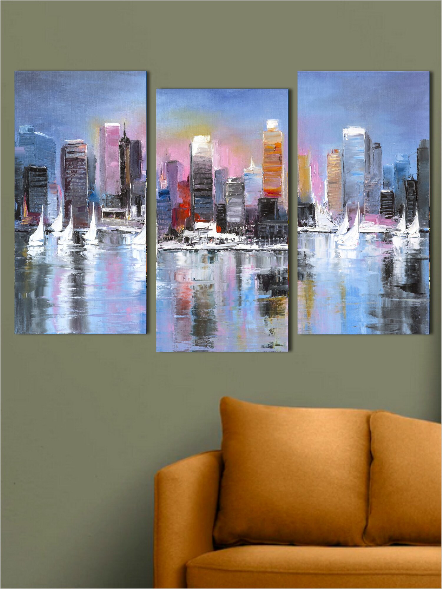 Картина горизонтальная, Америка город Нью-Йорк , 30х60см - 3шт, Art IrbisPrint натуральный холст на подрамнике 20 мм