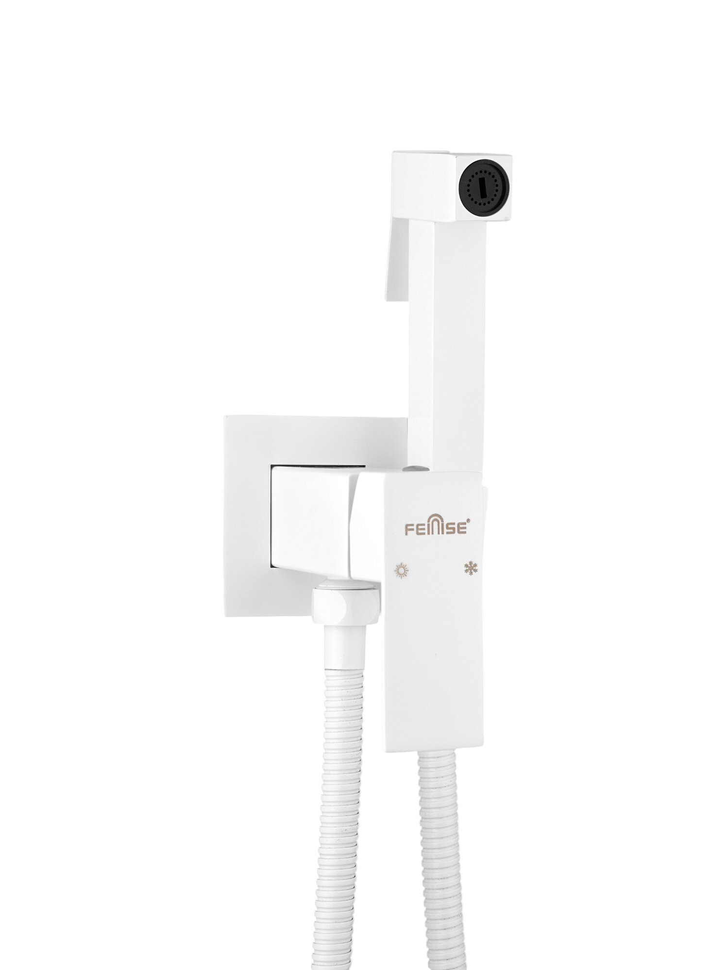 Cмеситель для биде с гигиеническим душем из нержавеющей стали, цвет белый матовый