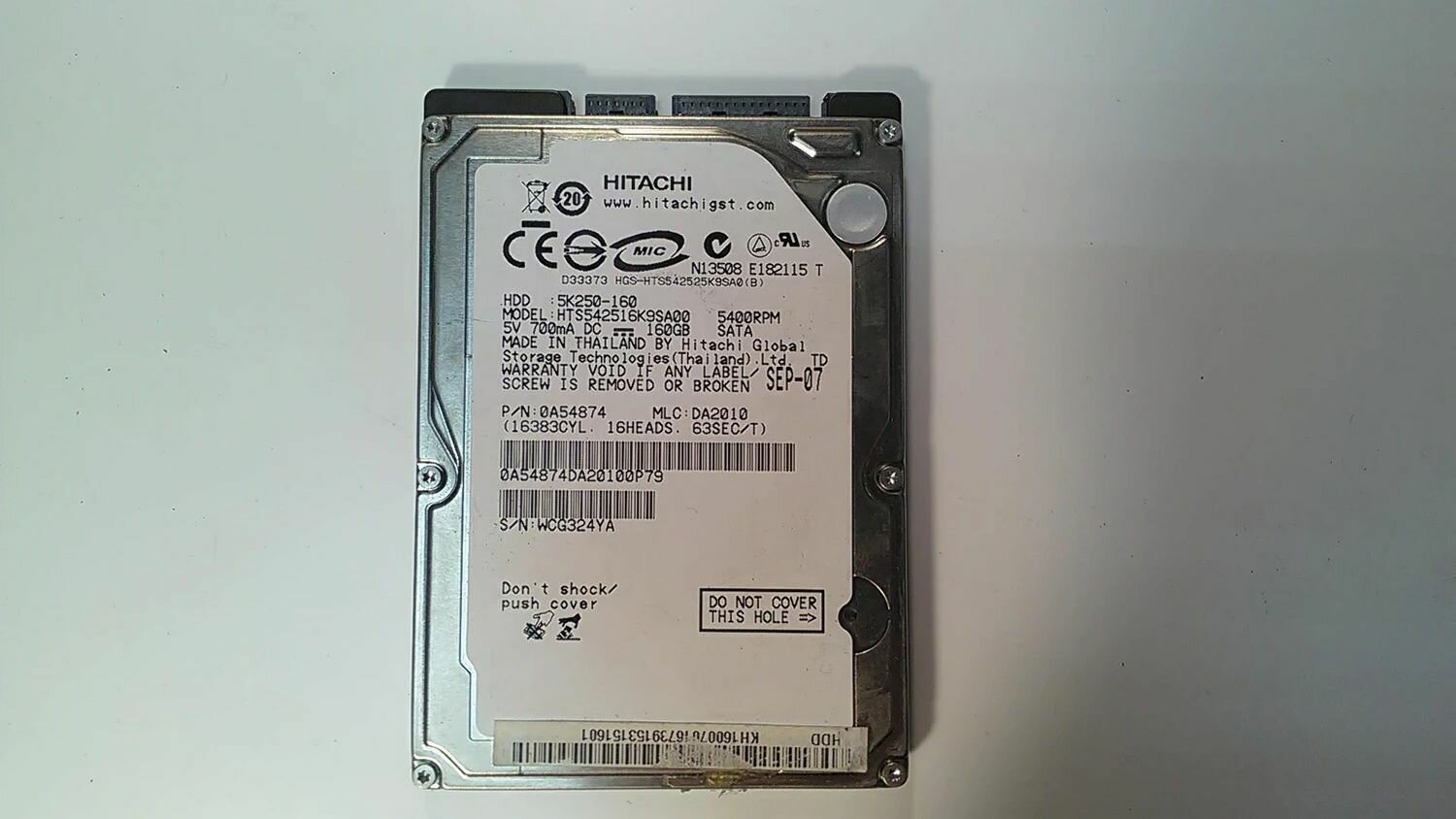 Hitachi 5K250-160 HTS542516K9SA00 160GB 5400 RPM SATA для Aspire 5520 Icw50 Ноутбук Acer Жесткий диск арт. 6346