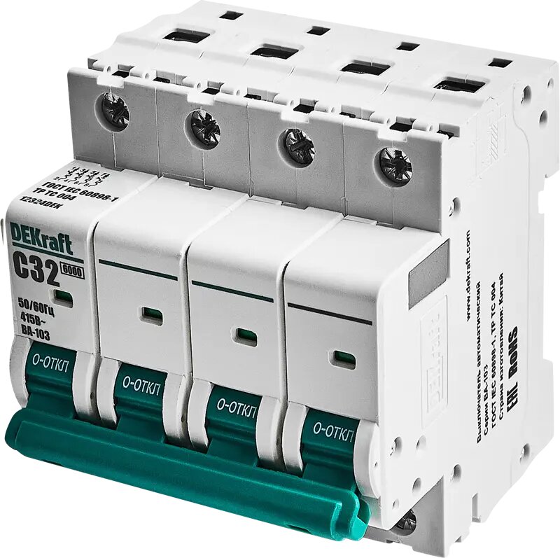 Автоматический выключатель Dekraft ВА-103 4P C32 А 6 кА