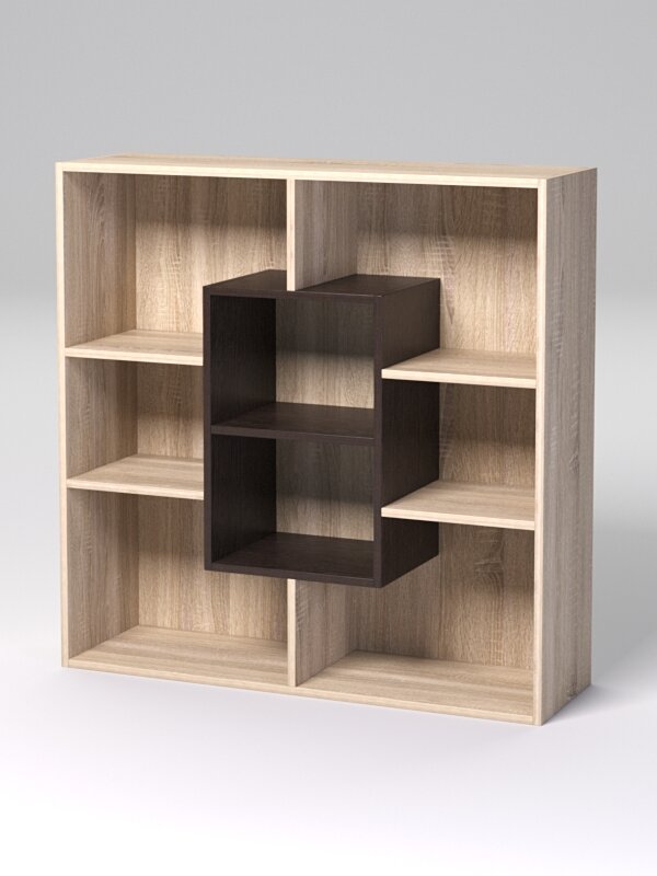 Антресоль "домашняя" для книг №2А с 8-ю ячейками (задняя стенка - ДВП), Дуб Сонома и Дуб Венге