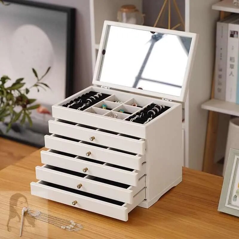 Ретро деревянная ювелирная коробка с замком, многосекционный органайзер для цепочек, серьг и колец